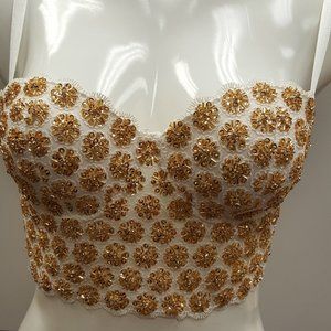 Crown Jewels | Tops | Gold Beaded On White Bra Crop Top Bustier Corset ...